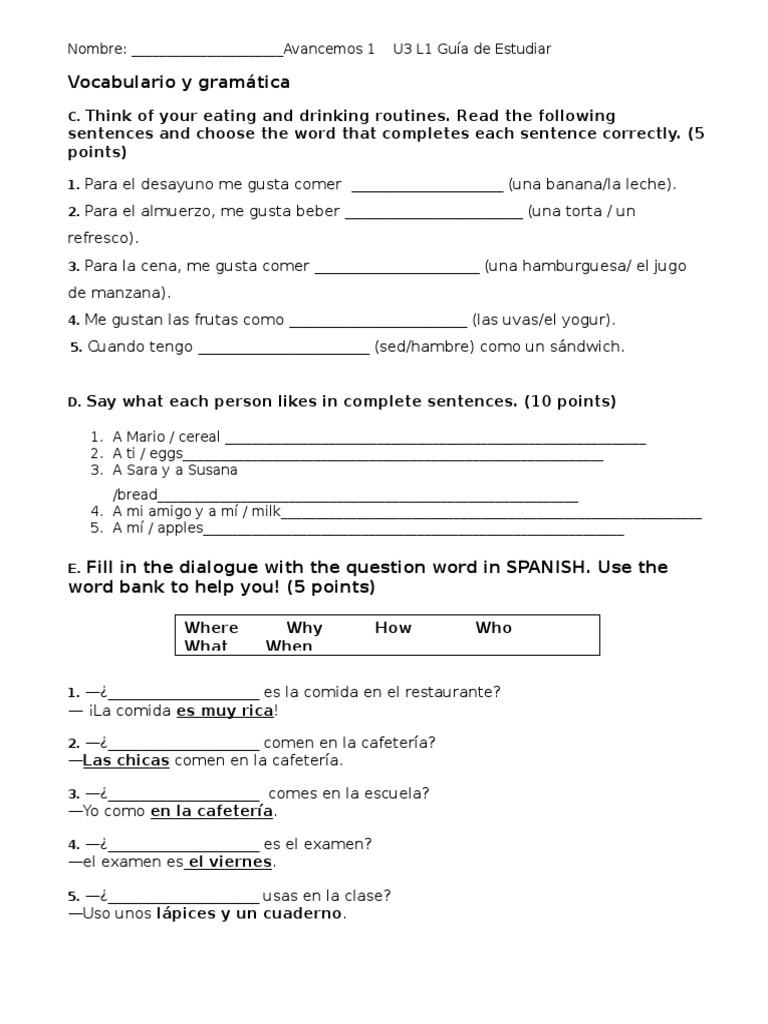 U3 L1 Exam Study Guide Rev | PDF | Comida y bebida | Comportamientos ...
