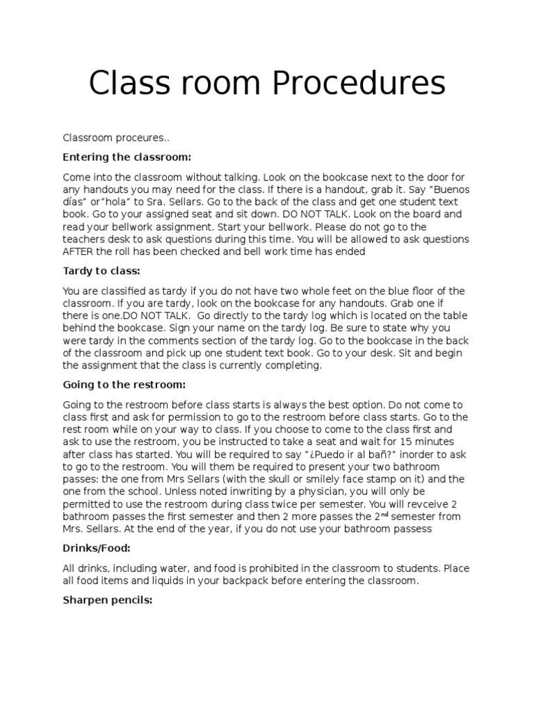 Class Room Procedures | PDF | Classroom | Teaching And Learning