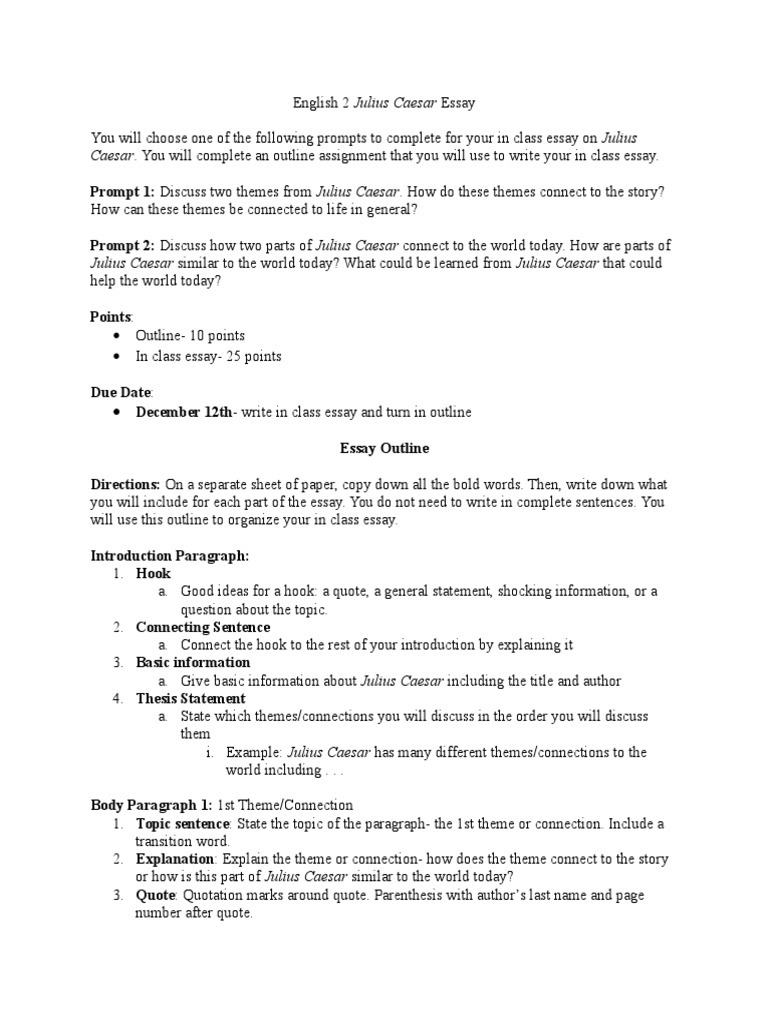 Julius Caesar Essay Prompts Guide | PDF | Essays | Paragraph