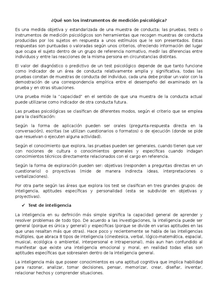 Clasificacion de Las Pruebas Psicologicas | PDF | Sicología | Comportamiento