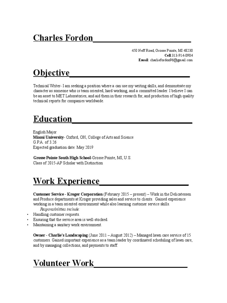 Charles Fordon's Technical Writer CV | PDF | Career & Growth
