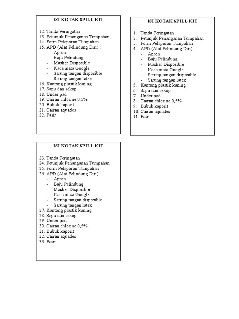 Prosedur Penggunaan Spill Kit B3 | PDF