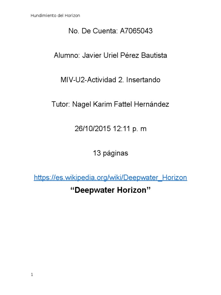 MIV U2 Actividad 2. Insertando | PDF | Horizonte de aguas profundas | Naturaleza