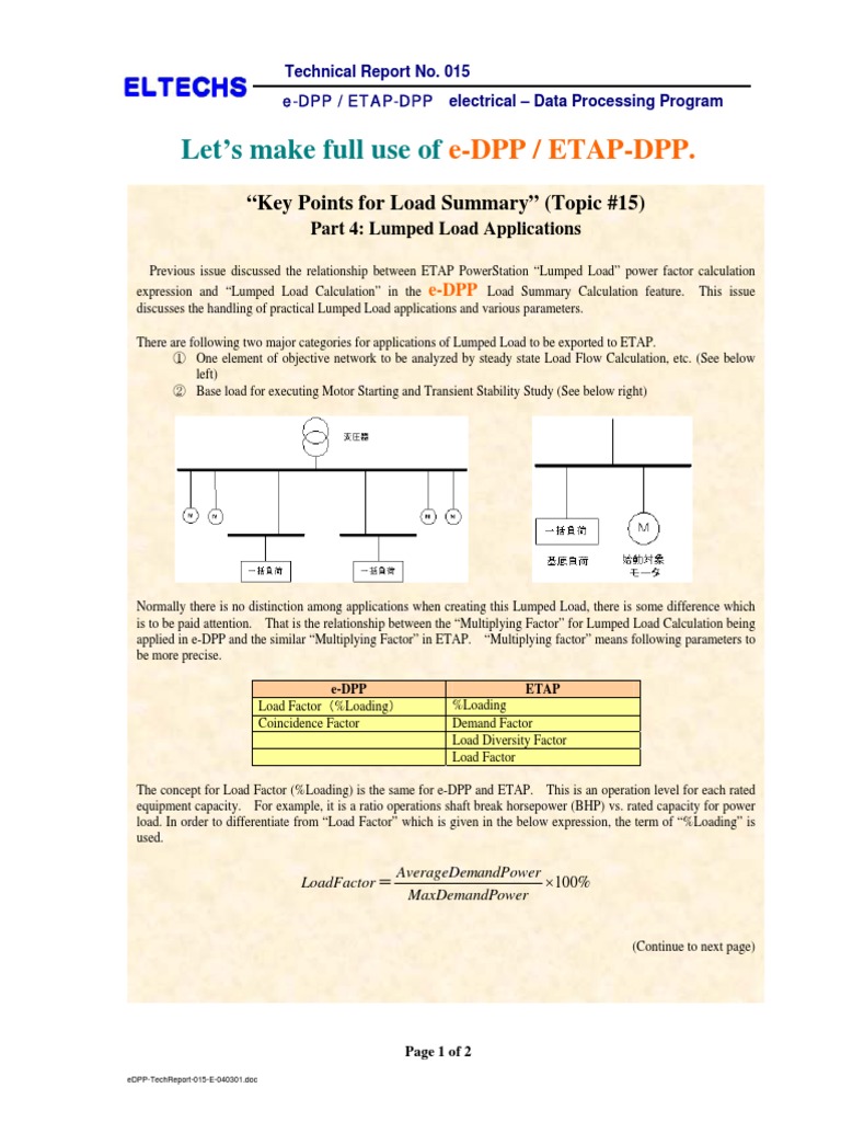 Etap - Key Points For Load Summary, Part 4: Lumped Load Applications ...