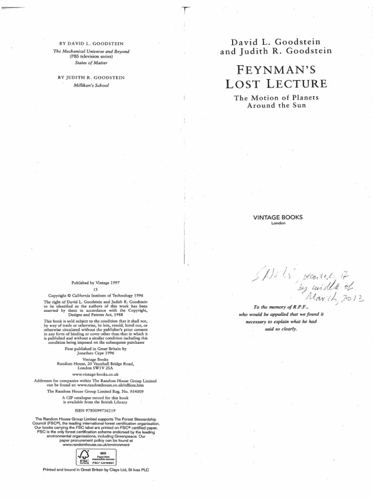 Feynman's Lost Lecture On Gravitation | PDF