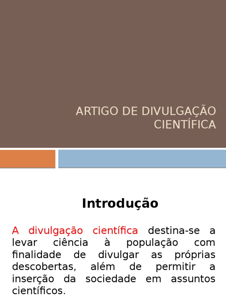 Artigo De Divulgação Científica Science Conhecimento