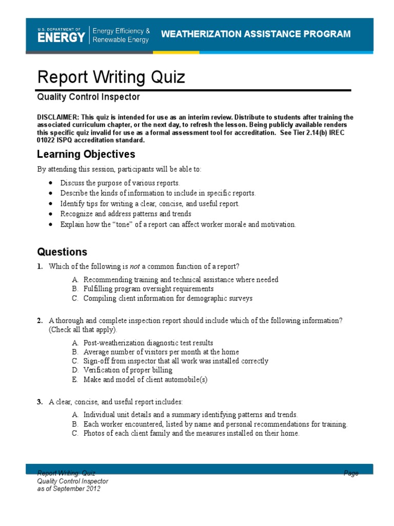Quiz Report Writing v2.0 | PDF