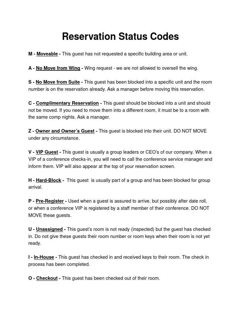 Reservation Status Codes | PDF