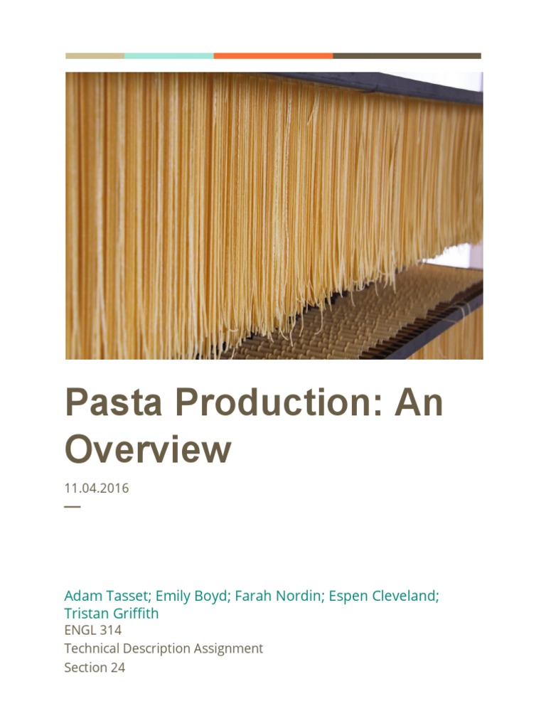 Technical Description Pasta Production | Download Free PDF | Pasta | Wheat