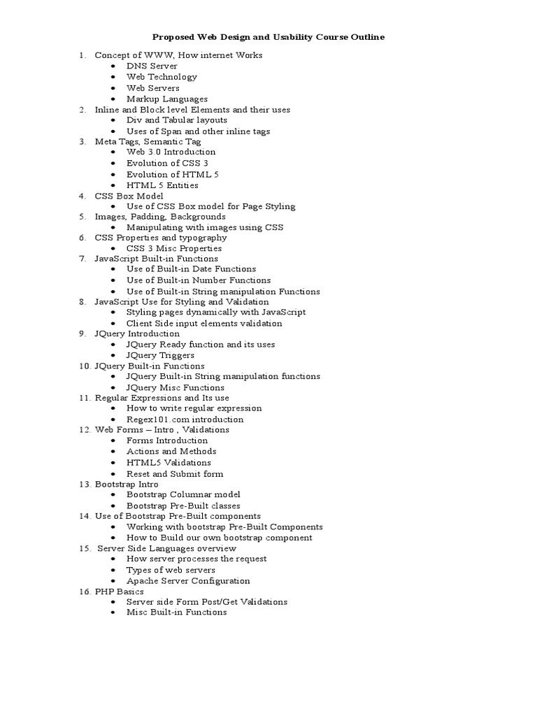 Proposed Web Design and Usability Course Outline | PDF