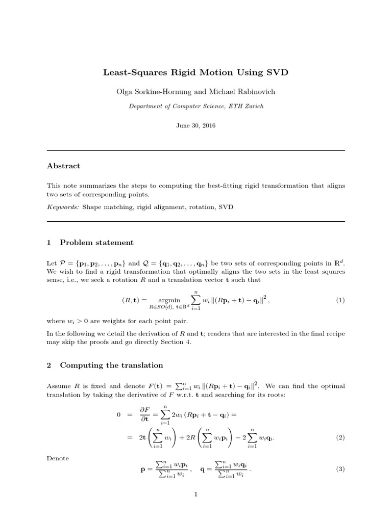 Least-Squares Rigid Motion Using SVD | PDF | Matrix (Mathematics) | Operator Theory