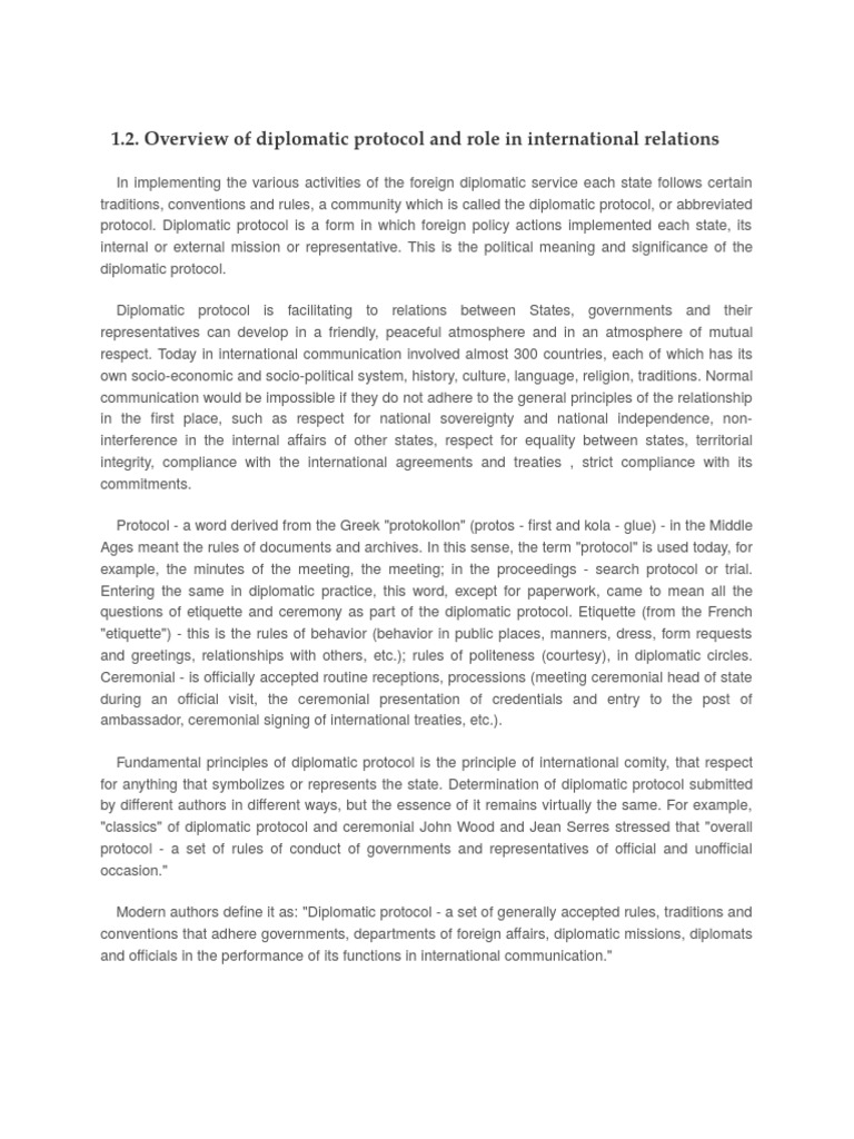 Protocol Diplomatic | Etiquette | Treaty