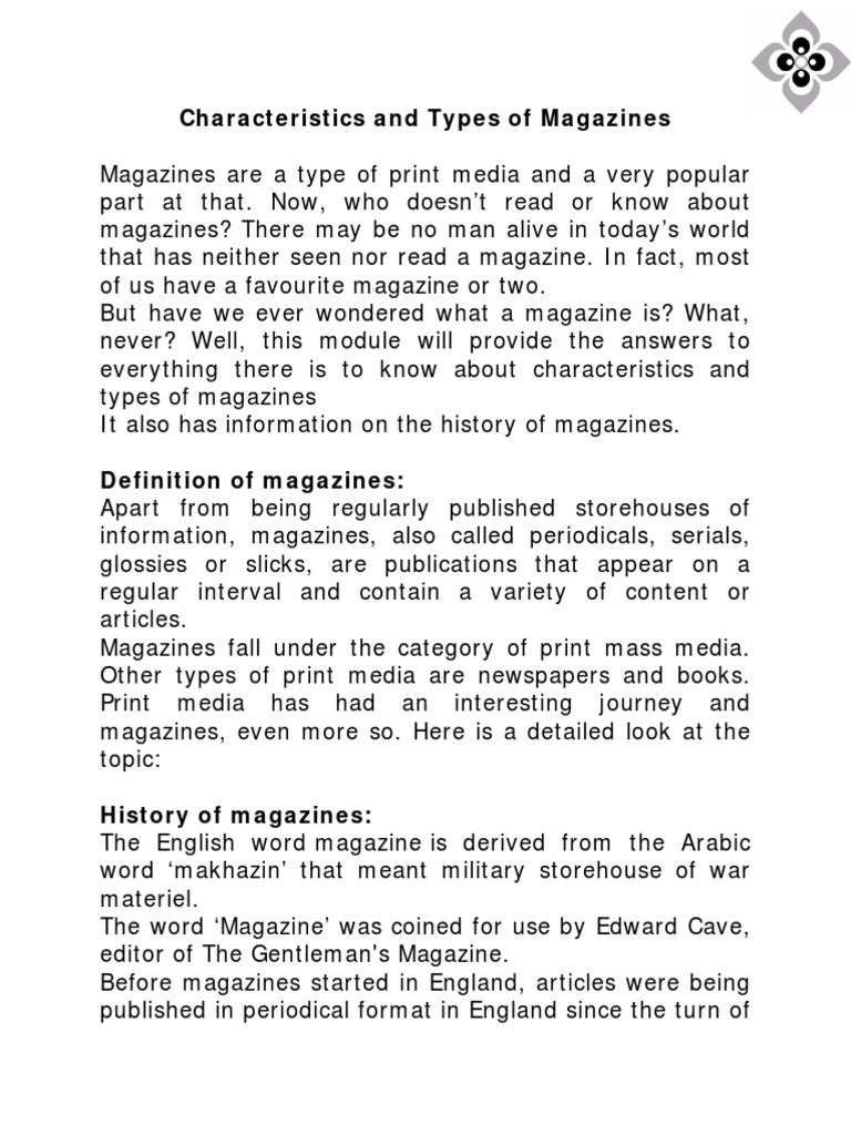 Characteristics and Types of Magazines | Magazines | Newspapers