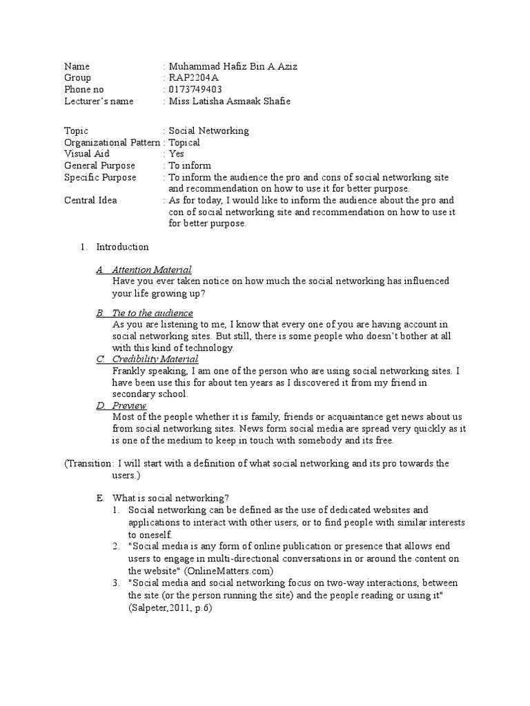 Final Outline Speech 1 | Cybercrime | Social Networking Service