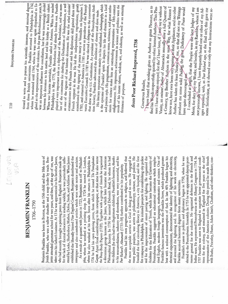 Benjamin Franklin Autobiography | PDF