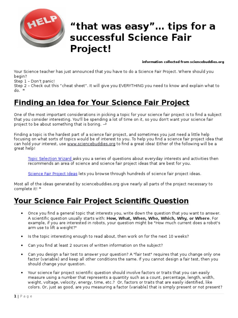 Science Fair Project - Guide | PDF | Experiment | Hypothesis
