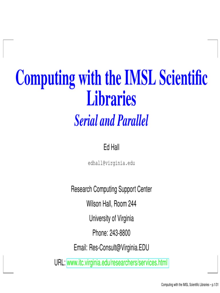 Computing With The IMSL Scientific Libraries: Serial and Parallel | PDF | Message Passing ...