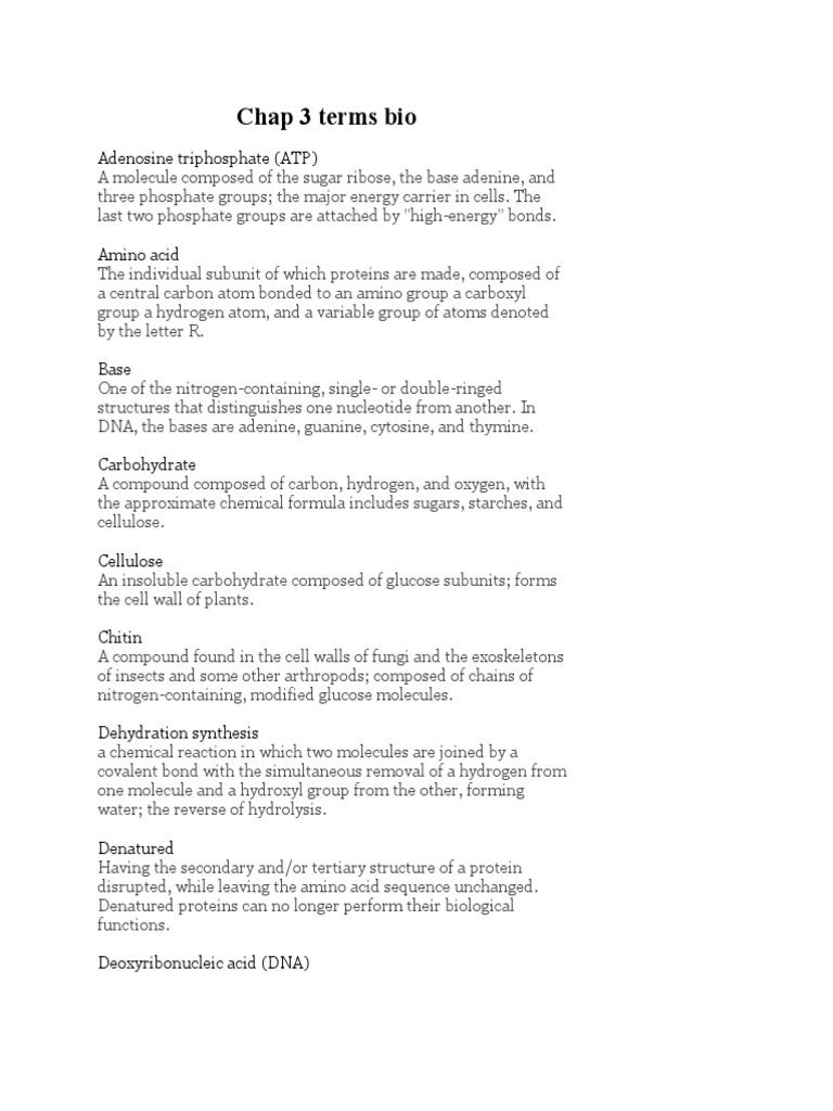 Chap 3 Terms Bio | PDF | Carbohydrates | Fat