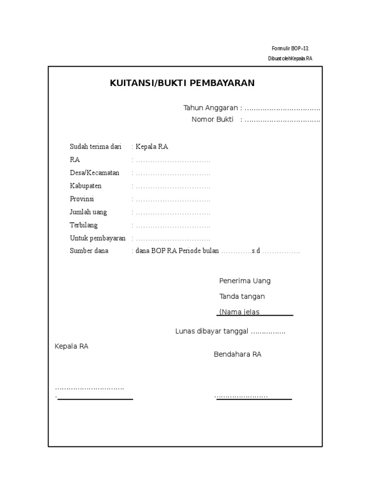 Contoh Kwitansi Pembayaran | PDF