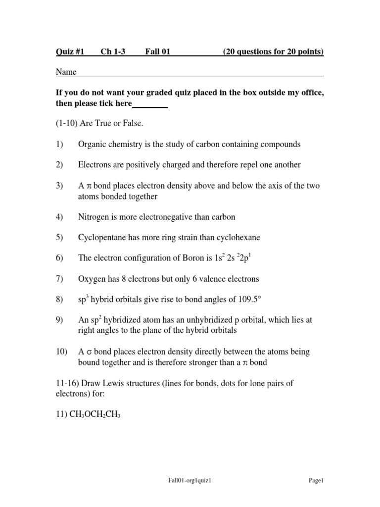 Organic Chemistry Quiz: Chapters 1-3 | PDF