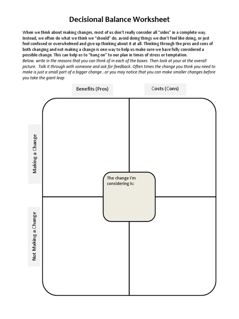 Decisional Balance Worksheet PDF | PDF