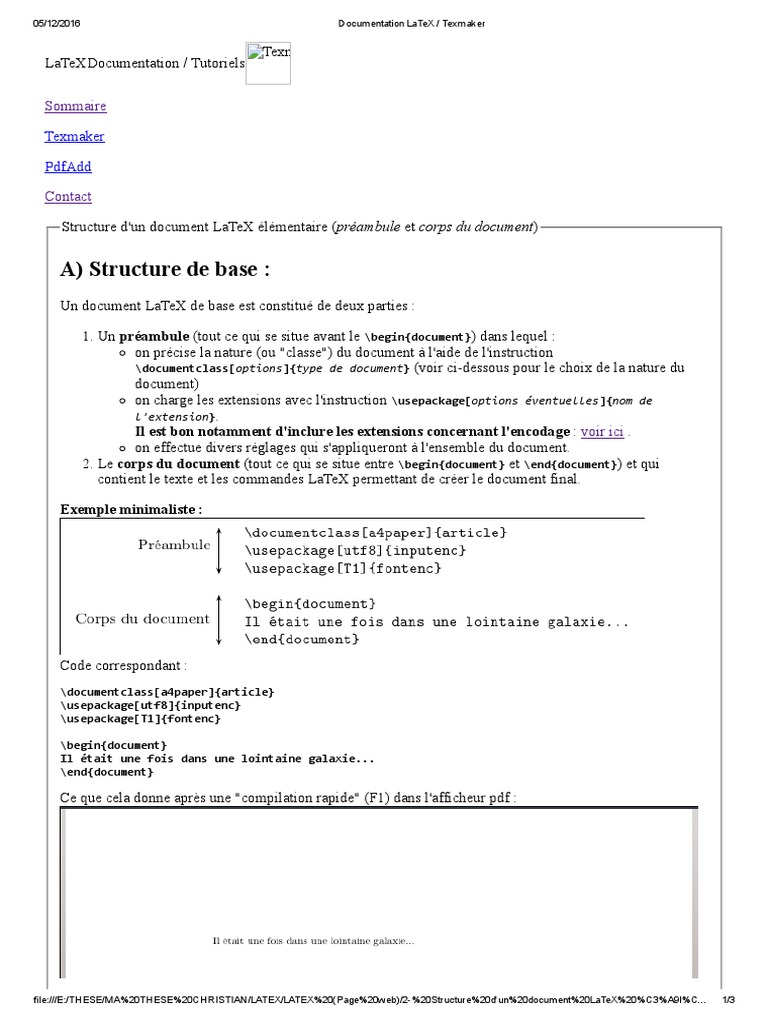 1 Structure D Un Document Latex élémentaire Préambule Et Corps Du