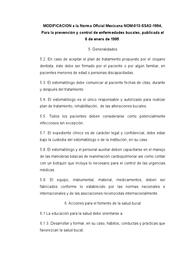 Norma 013 | PDF | Higiene oral | Odontología