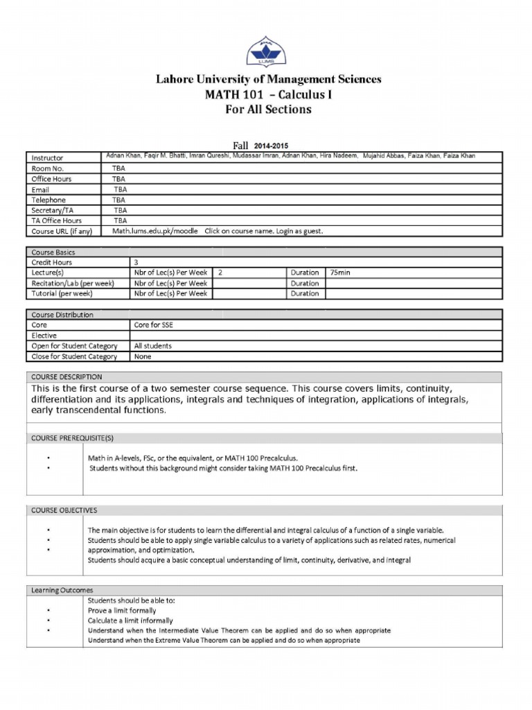 MATH 101-Calculus I PDF | PDF | Integral | Derivative
