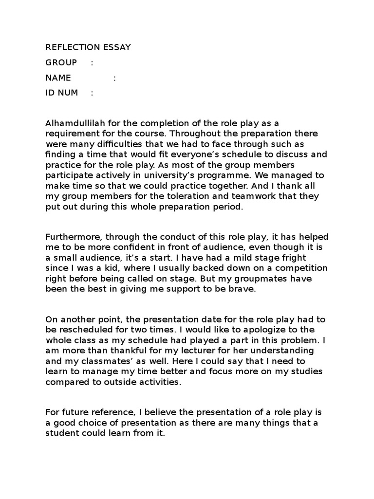 Reflection Essay Roleplay | PDF