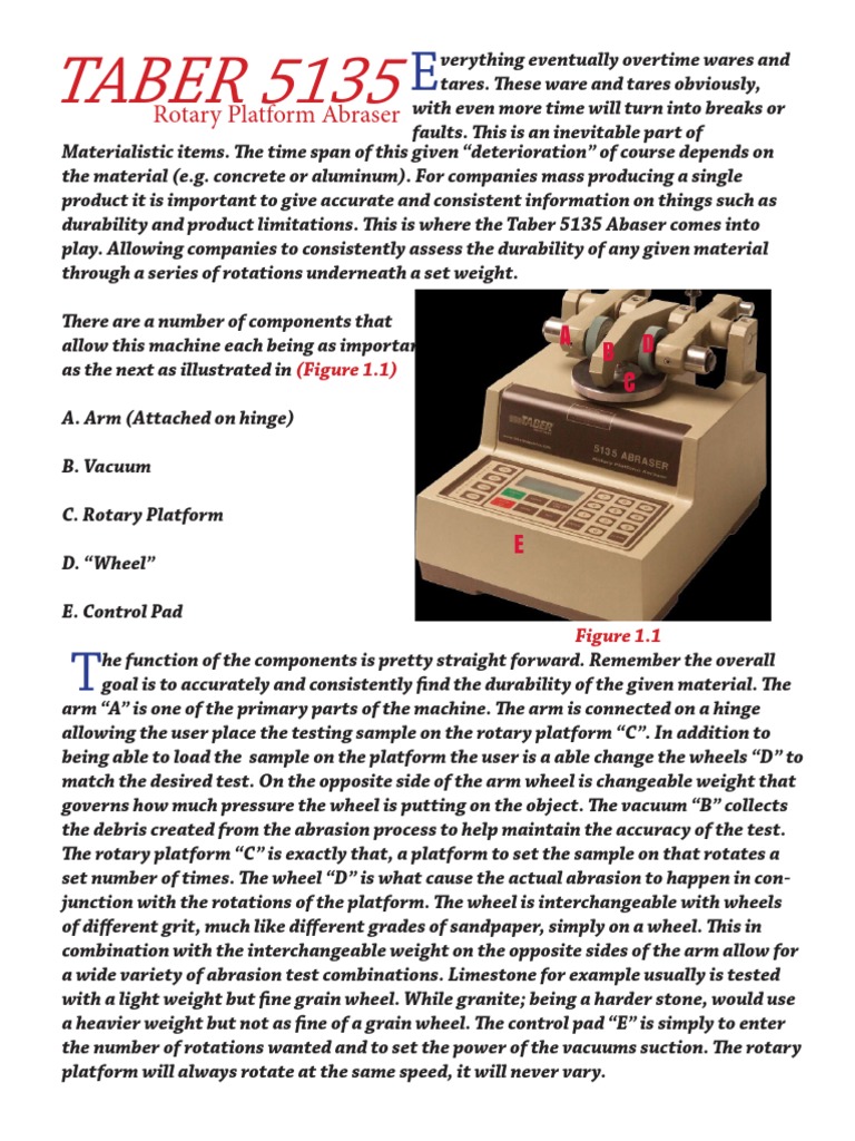 TABER 5135: Rotary Platform Abraser | PDF | Mechanical Engineering | Nature