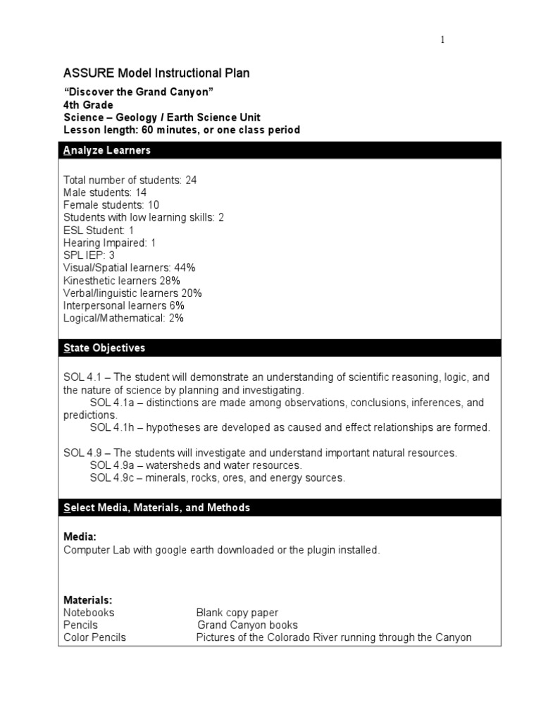 Assure Model Instructional Plan | PDF | Educational Assessment | Science
