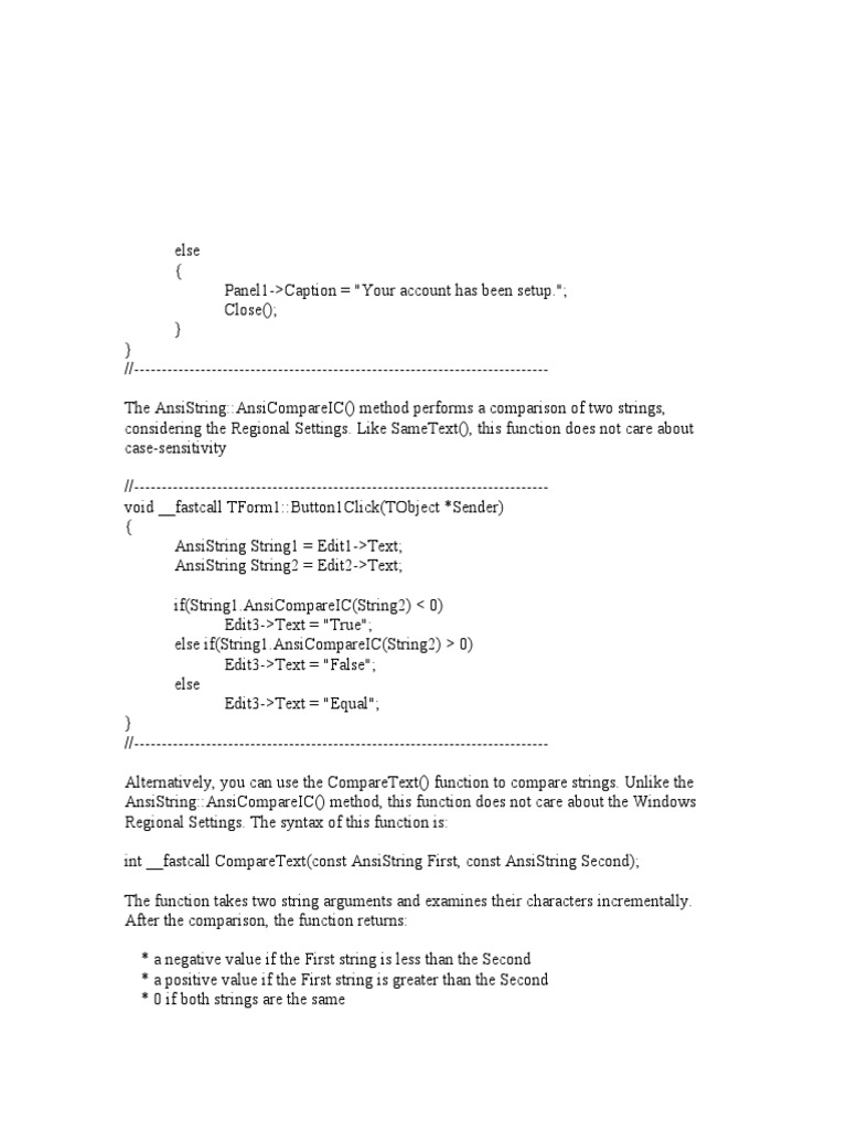 Method Performs A Comparison of Two Strings, Considering The Regional Settings. Like SameTex ...