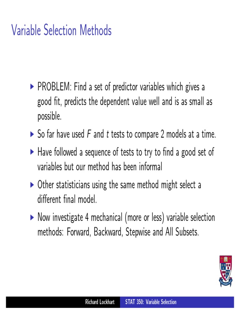 Variable Selection Methods | PDF | Errors And Residuals | Dependent And Independent Variables