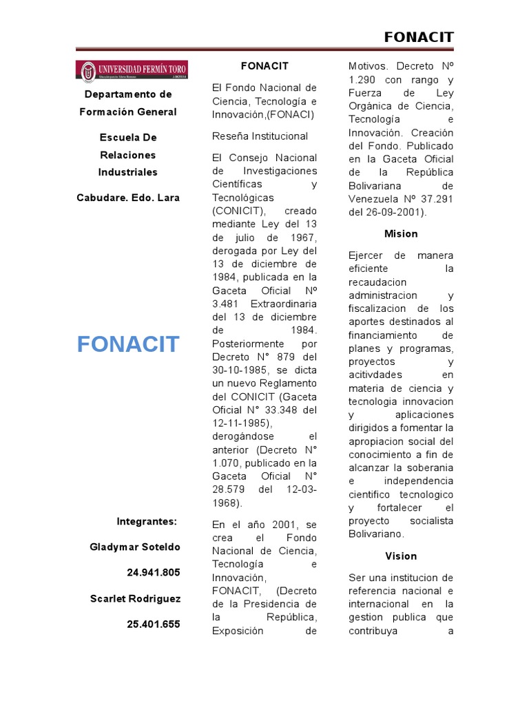 FONACIT: Fondo Nacional de Ciencia y Tecnología | PDF | Science | Gobierno