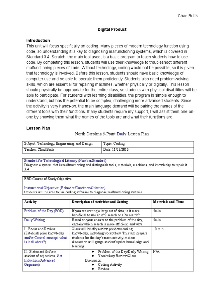 Digital Product: North Carolina 6-Point Lesson Plan | PDF | Lesson Plan ...
