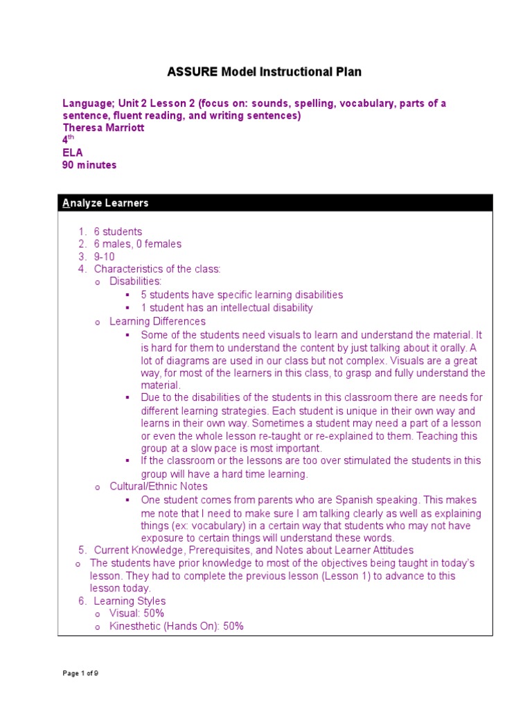 ASSURE Model Instructional Plan | Download Free PDF | Learning ...