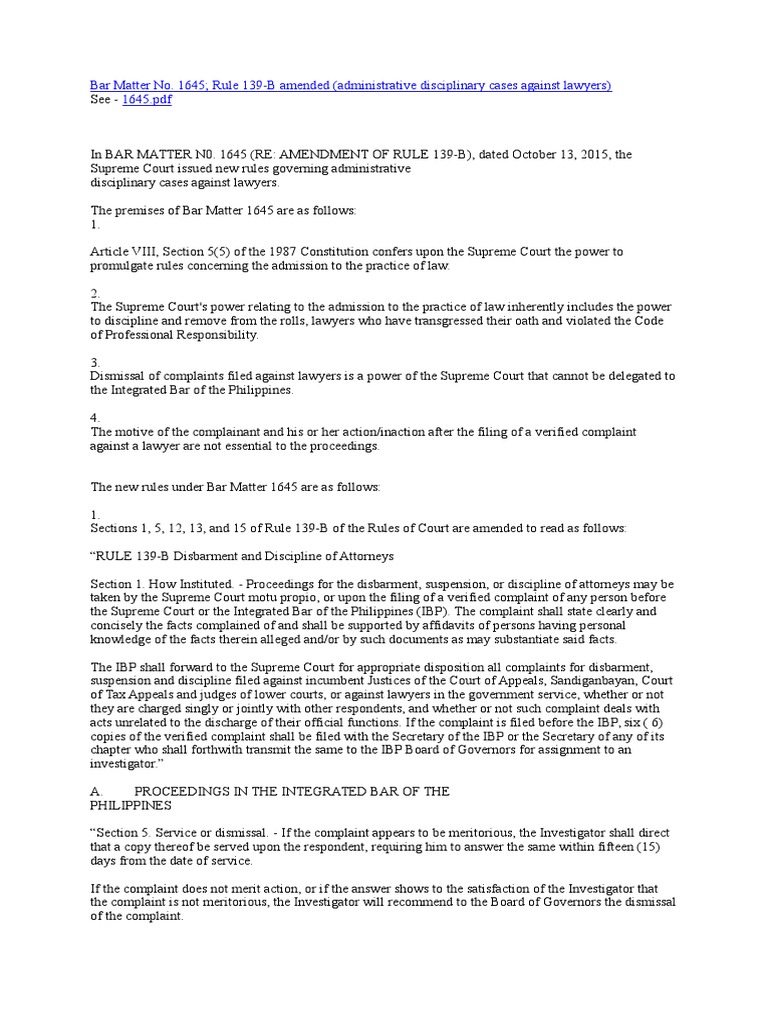 Amendment To Rule 139-B | PDF | Complaint | Practice Of Law