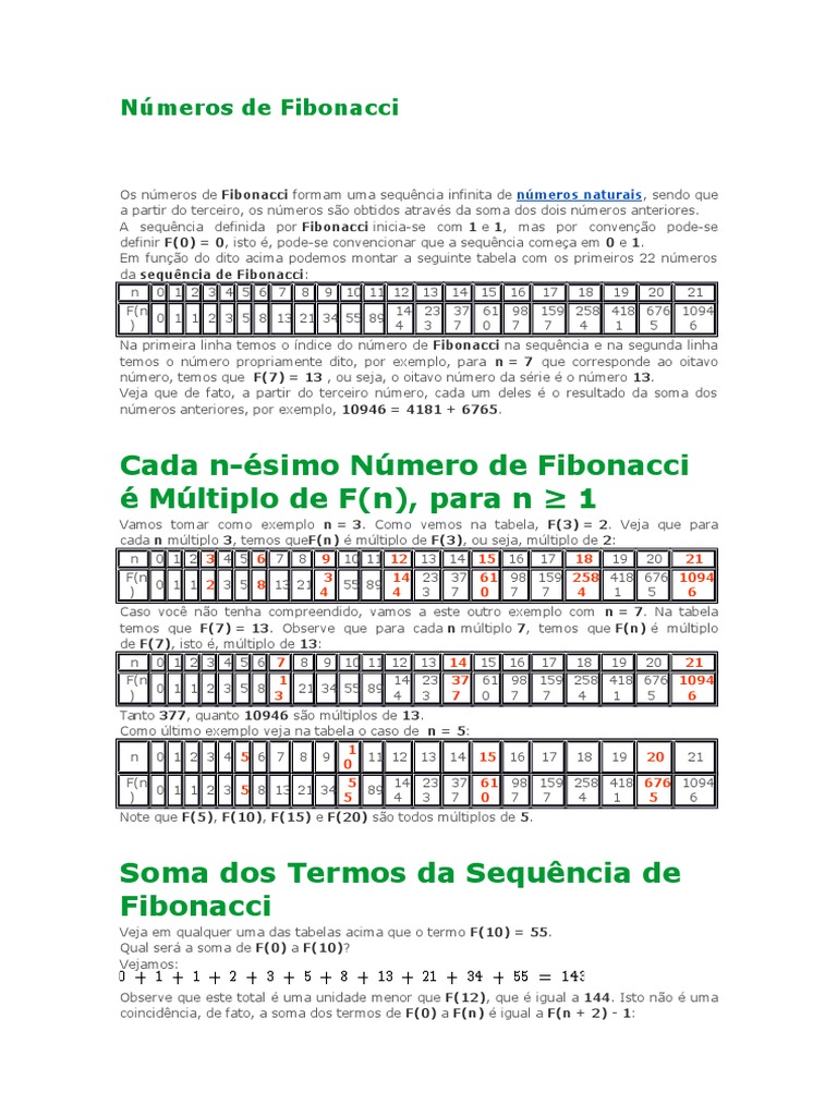 A Sequência de Fibonacci: Propriedades, Fórmulas e Aplicações | PDF ...