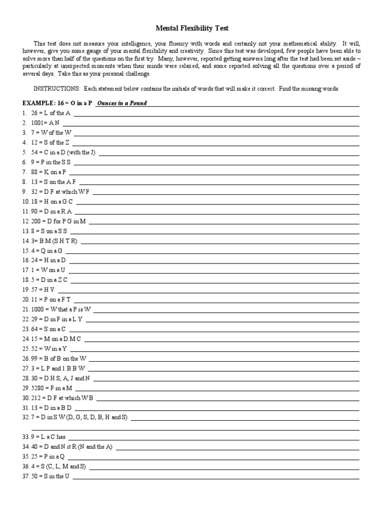 Mental Flexibility Test | PDF | Teaching Methods & Materials