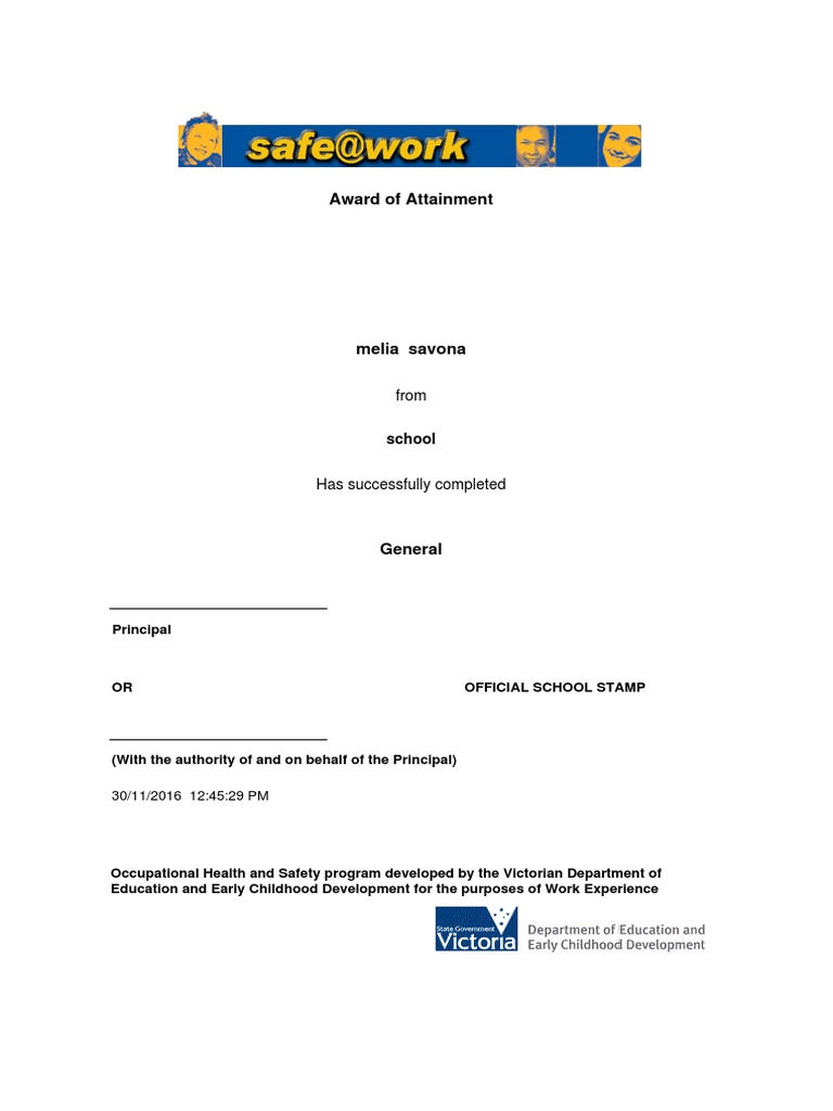 Work Safe Certificate | PDF