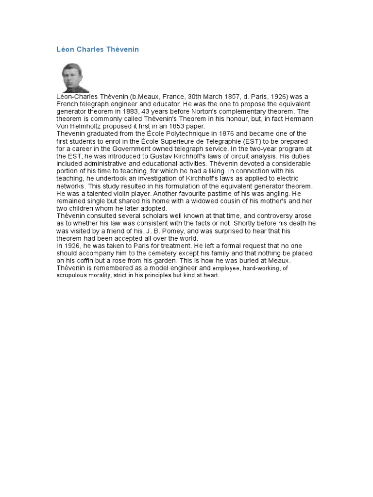 Léon Charles Thévenin: Employee, Hard-Working, of Scrupulous Morality ...