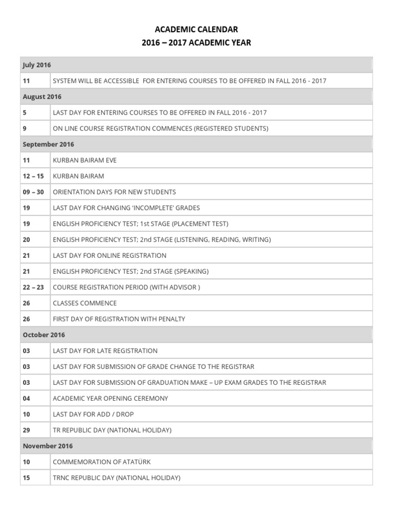 2016 2017 Academic Calendar | PDF | Academic Term | Qualifications