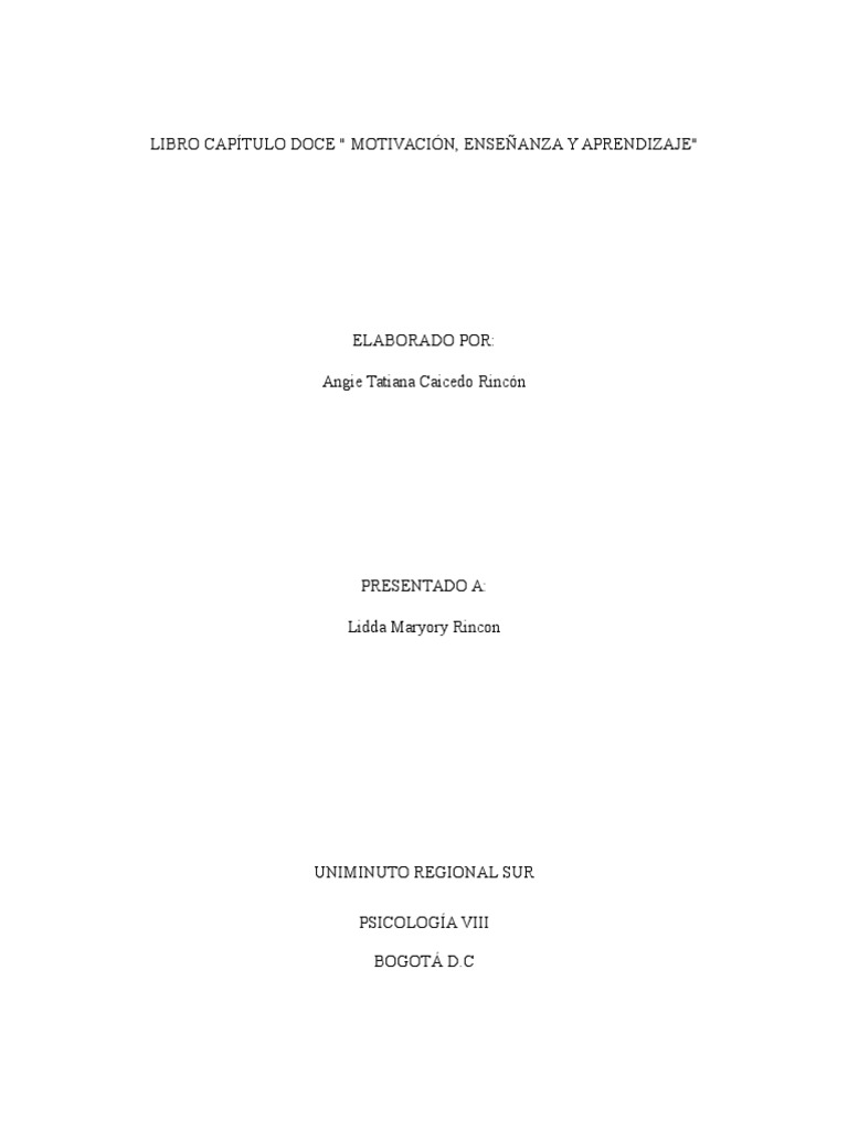 Mapa Conceptual Capitulo 12 Motivación, Enseñanza y Aprendizaje | PDF