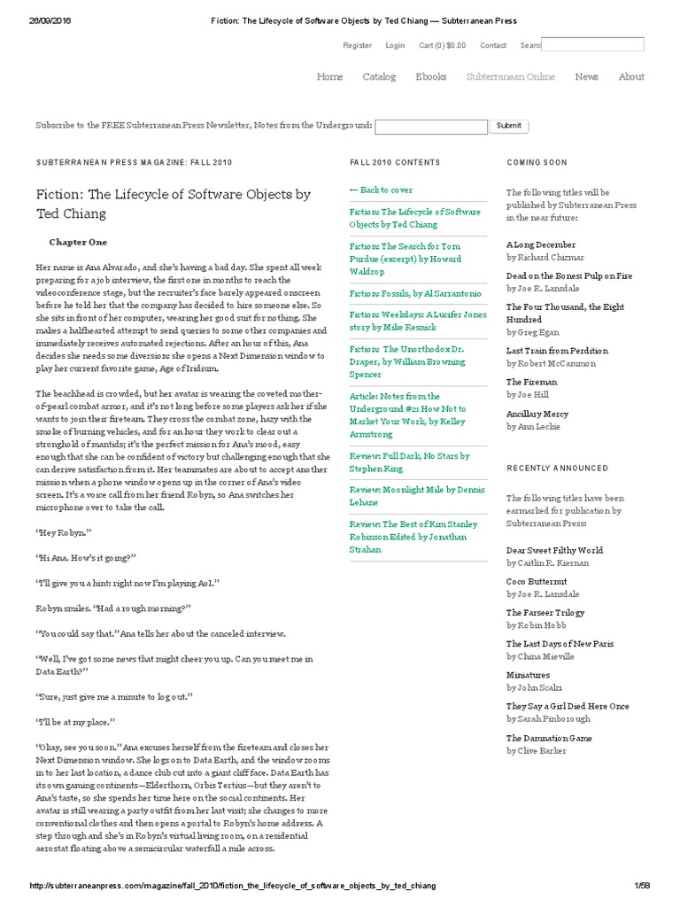 The Lifecycle of Software Objects by Ted Chiang | PDF | Robot | Robotics