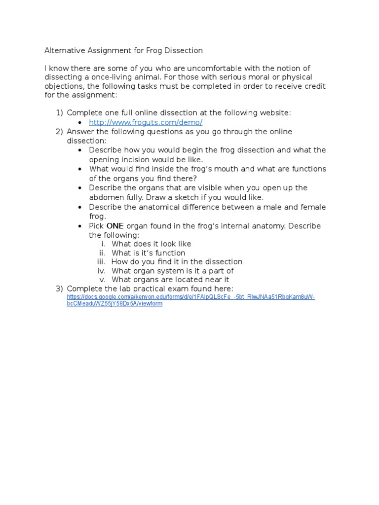 Alternative Assignment For Frog Dissection | PDF