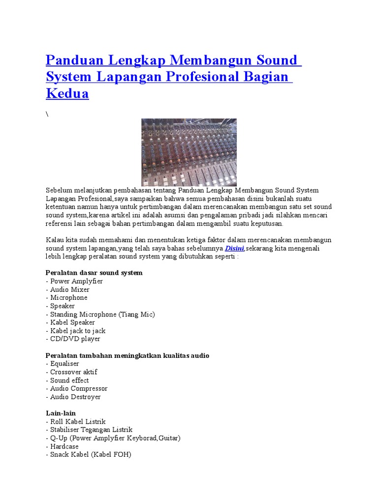 Panduan Lengkap Membangun Sound System Lapangan Profesional Bagian ...