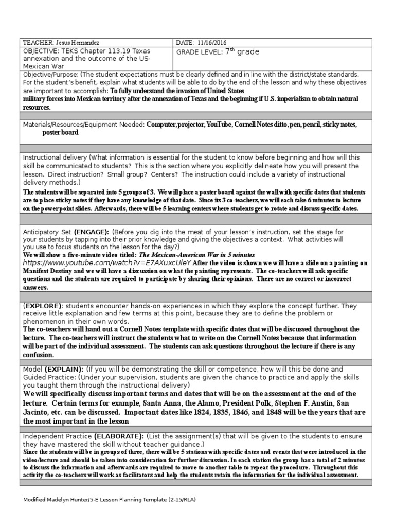 U S Mexico War Final Lesson Plan 3312 | PDF | Education Theory ...