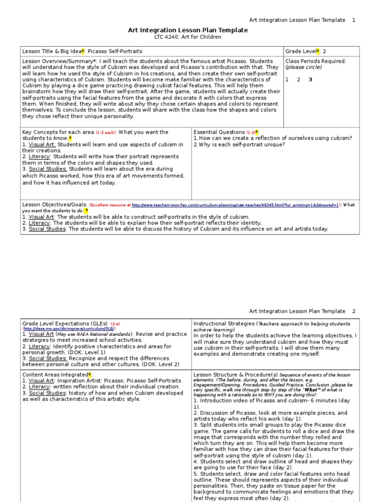 Art Lesson Plan | Download Free PDF | Cubism | Lesson Plan