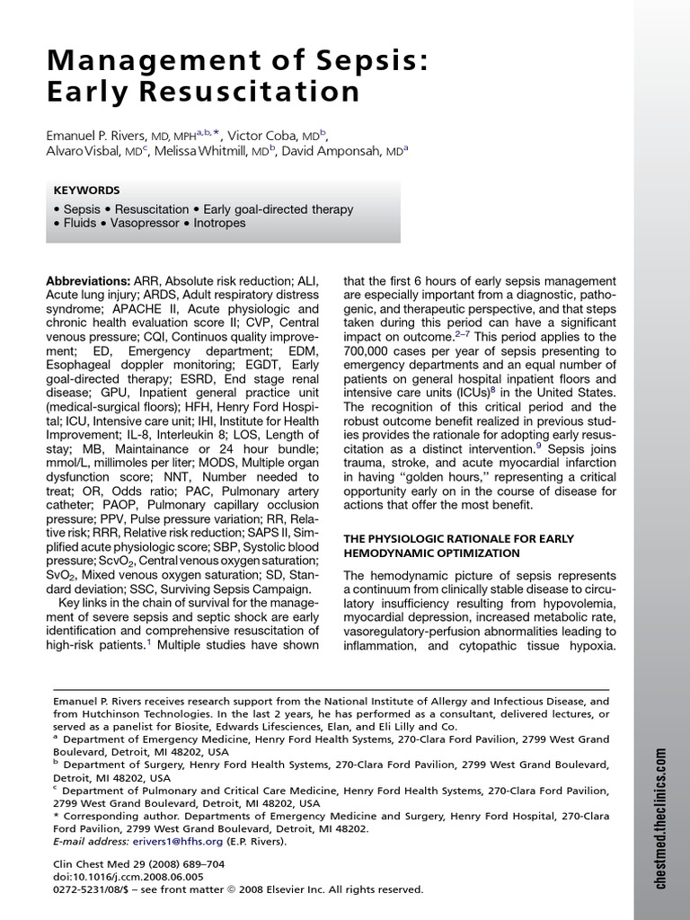 Management of Sepsis: Early Resuscitation | PDF | Sepsis | Shock ...