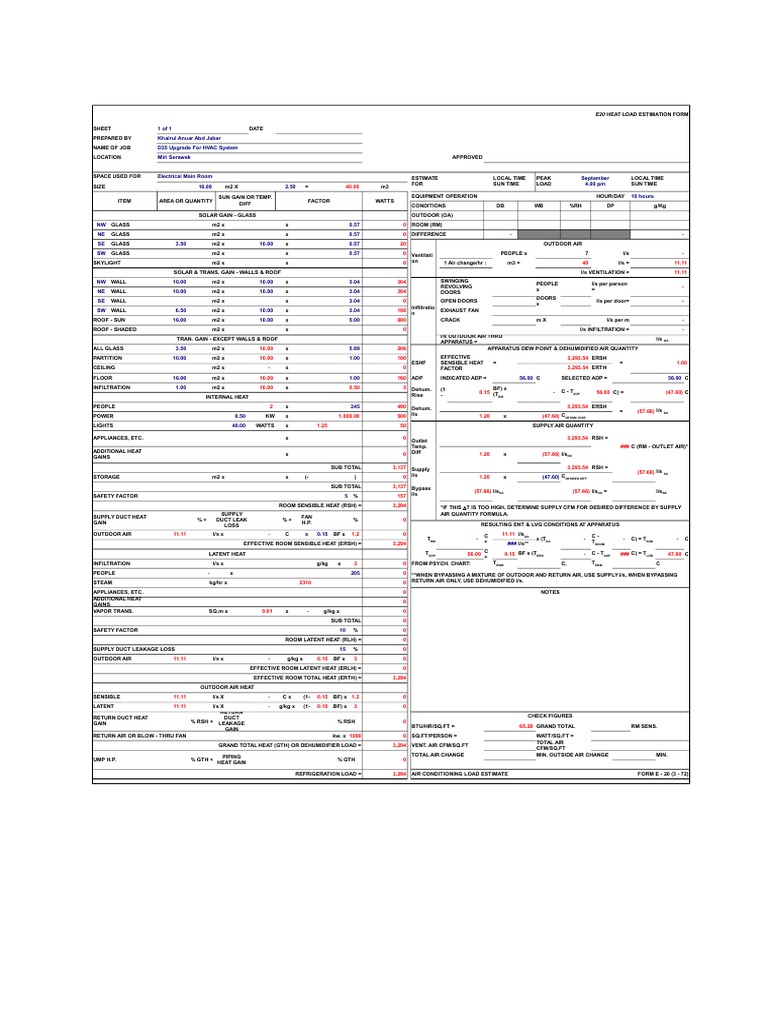 Heat Load Estimation E20 Form SI | PDF | Building | Transport Phenomena